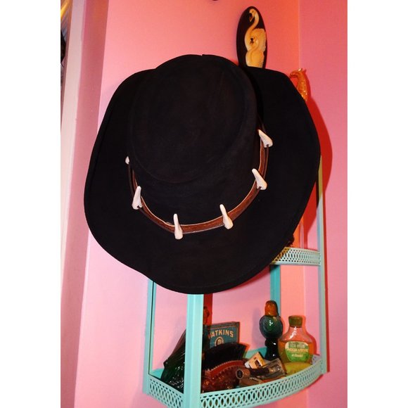 n/a | Accessories | Vintage Black Leather Dundee Hat Faux Crocodile ...